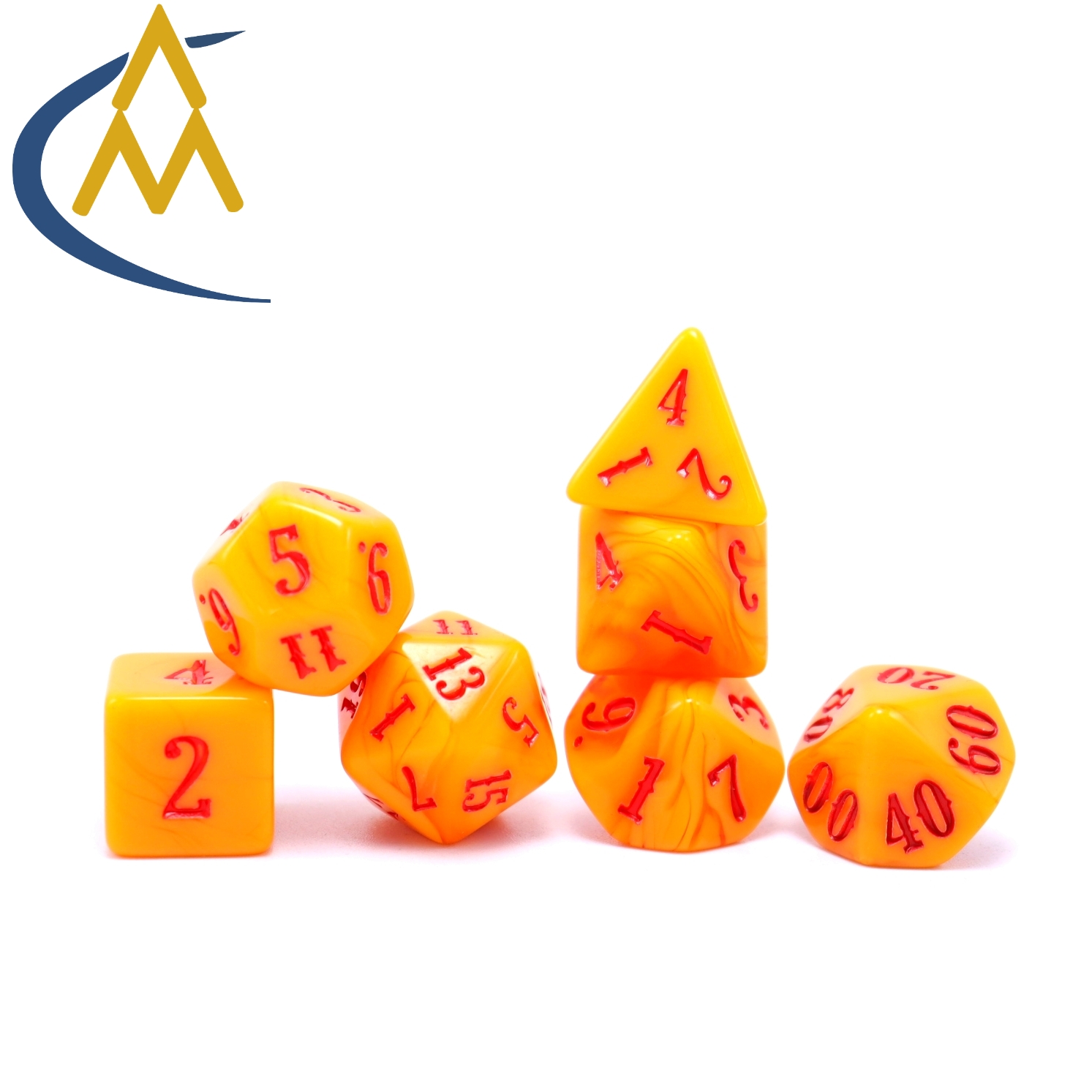 China Hot new acrylic plastic dice brushed yellow polyhedron dice ...